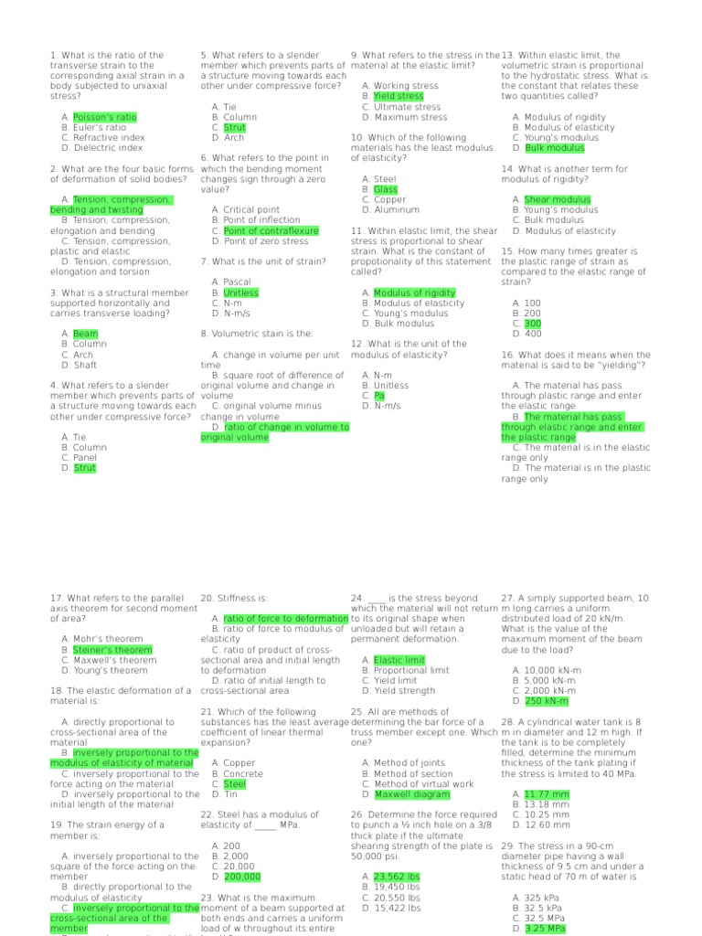 Strength of Materials Questions | PDF | Elasticity (Physics) | Yield ...