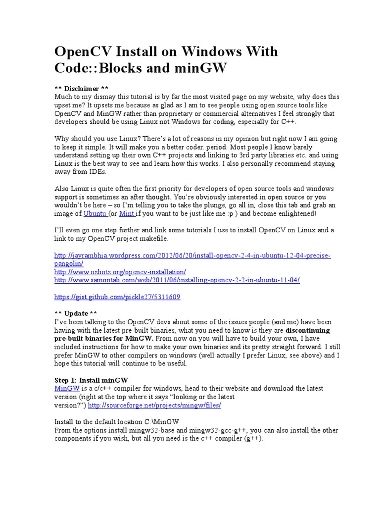 OpenCV Install On Windows With CodeBlocks | PDF | Library (Computing ...
