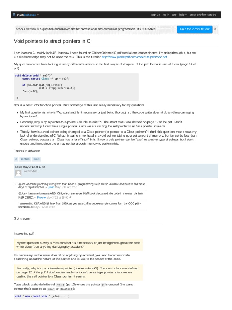 Void Pointers To Struct Pointers In C Stack Overflow Pdf Pointer Computer Programming