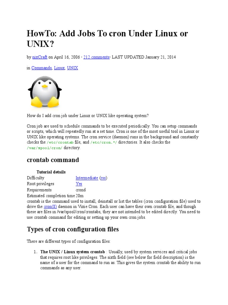 Cron Tab | PDF | Operating System Technology | Unix