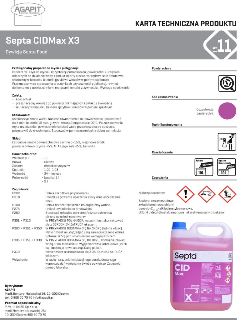 Karta Techniczna CIDMax X3 Food | PDF