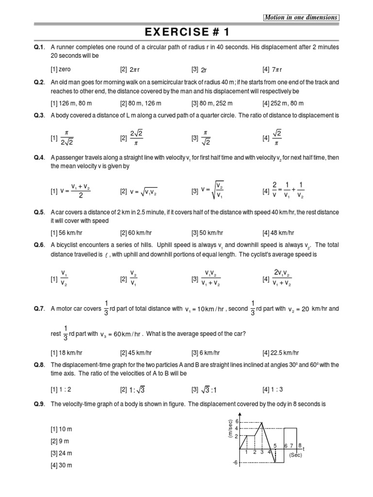 Motion in One Dimension Exercise1 | PDF