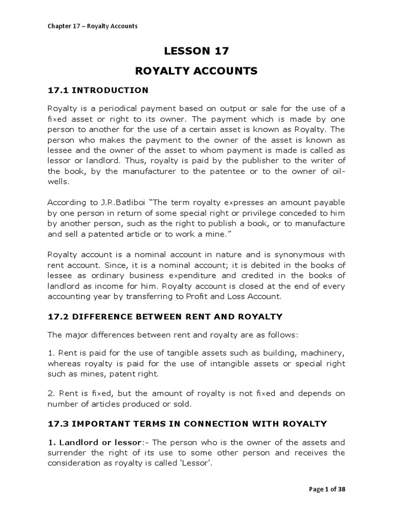 Accounting Lesson 17 - Royalty Accounts | PDF | Lease | Renting