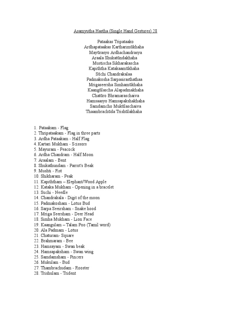 Asamyutha Hastha - Pic | PDF | Nature