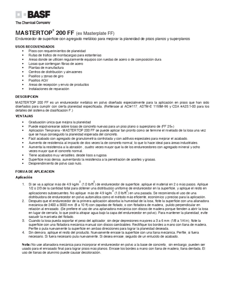 7 MASTERTOP® 200 FF (Ex Masterplate FF) PDF | PDF | Hormigón | Aluminio