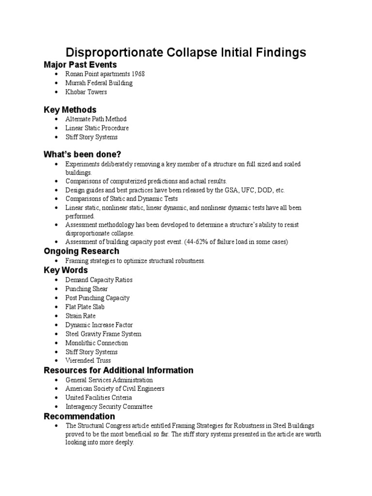Disproportionate Collapse Initial Findings: Major Past Events | PDF