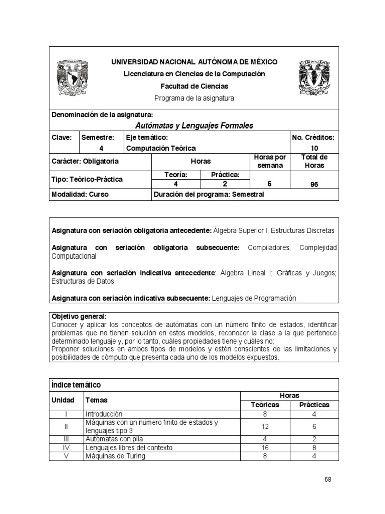Temario: Automatas y Lenguajes Formales | PDF | Teoría de la computación | Informática teórica