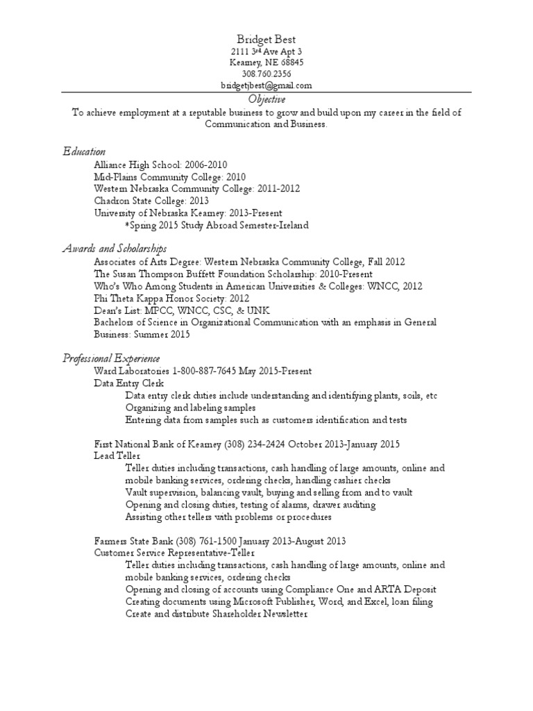 Bridget Best's Resume: Communication & Business | PDF | Career & Growth