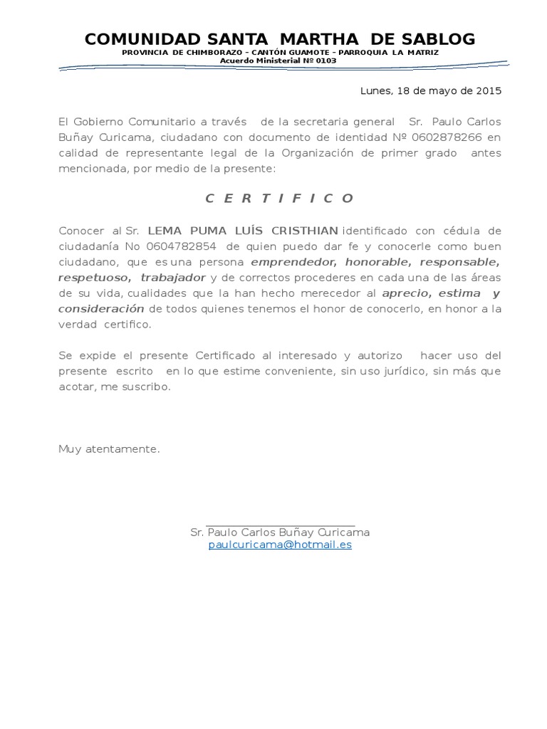 Certificado de Buena Conducta de Luis Lema | PDF | Política | Derecho