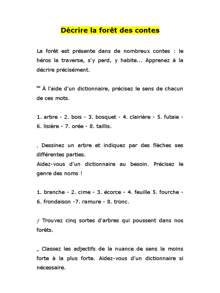 6° Conte - Vocabulaire de La Forêt | PDF | Forêt | Arbres