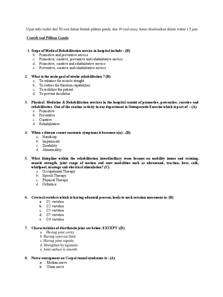 Sample Exam Questions for Medical Rehabilitation Certification Test ...