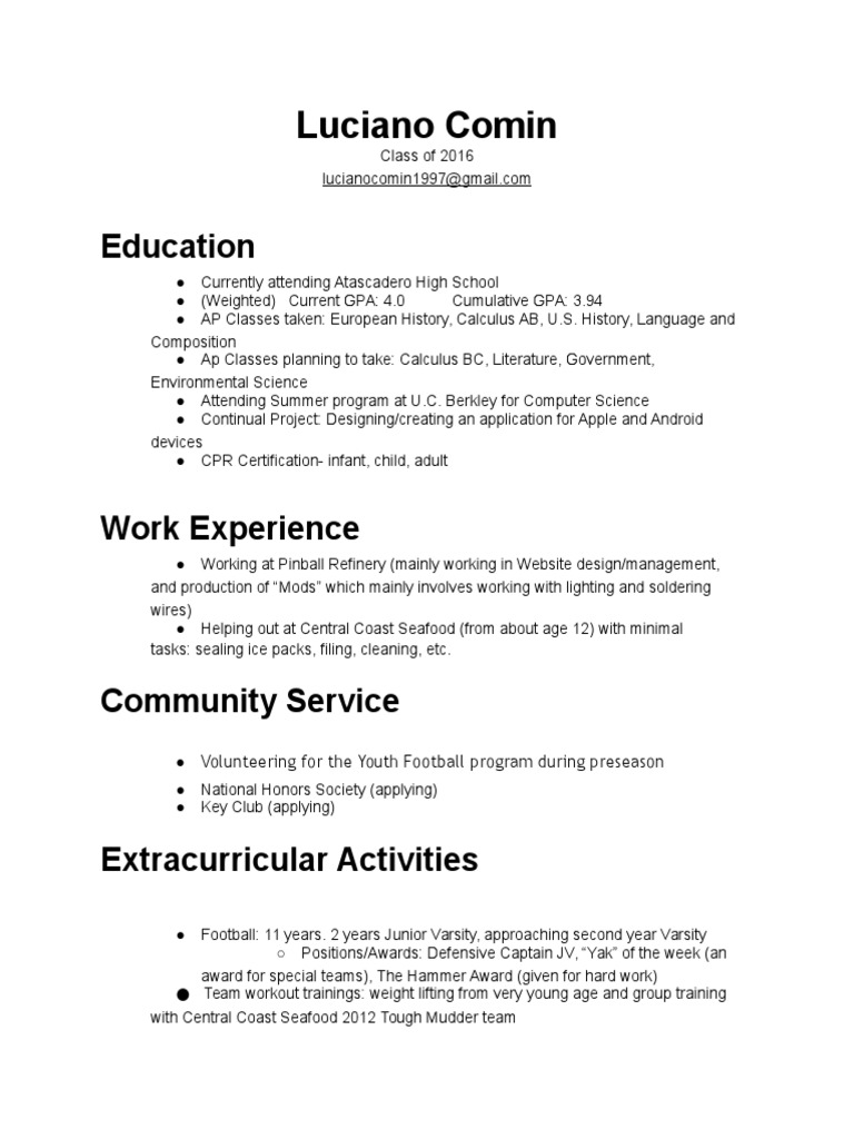 Luciano Comin: Student Profile 2016 | PDF | Career & Growth | Sports ...