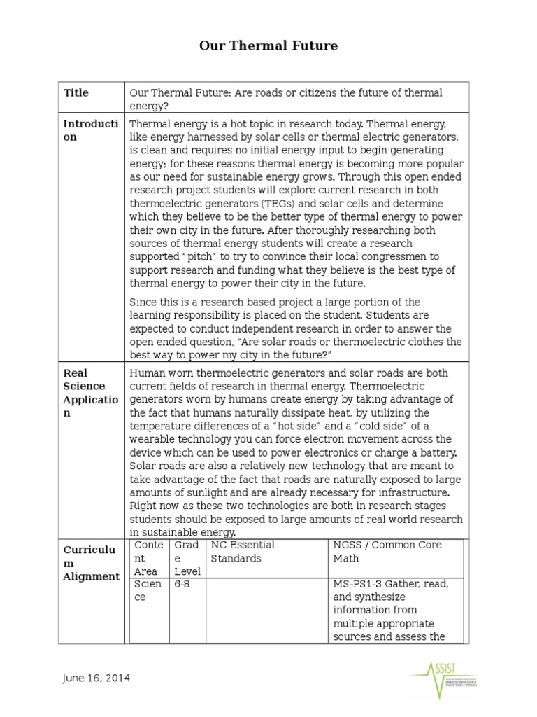 Our Thermal Energy Lesson | PDF | Sustainable Energy | Renewable Energy