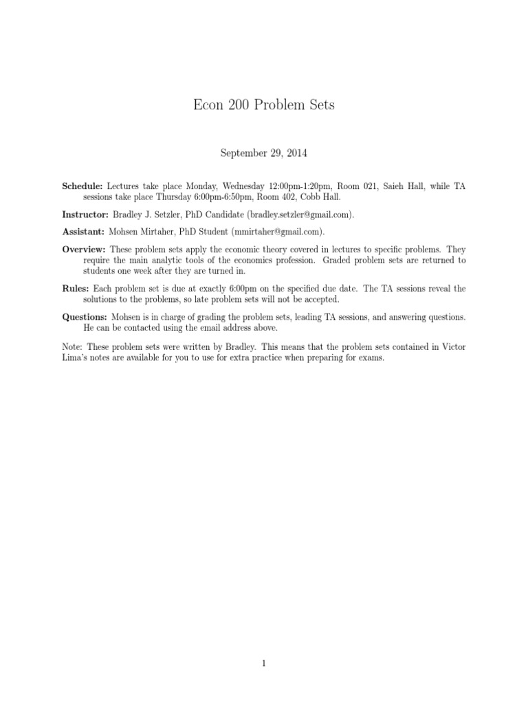 Econ 200 Pset Pdf Demand Utility