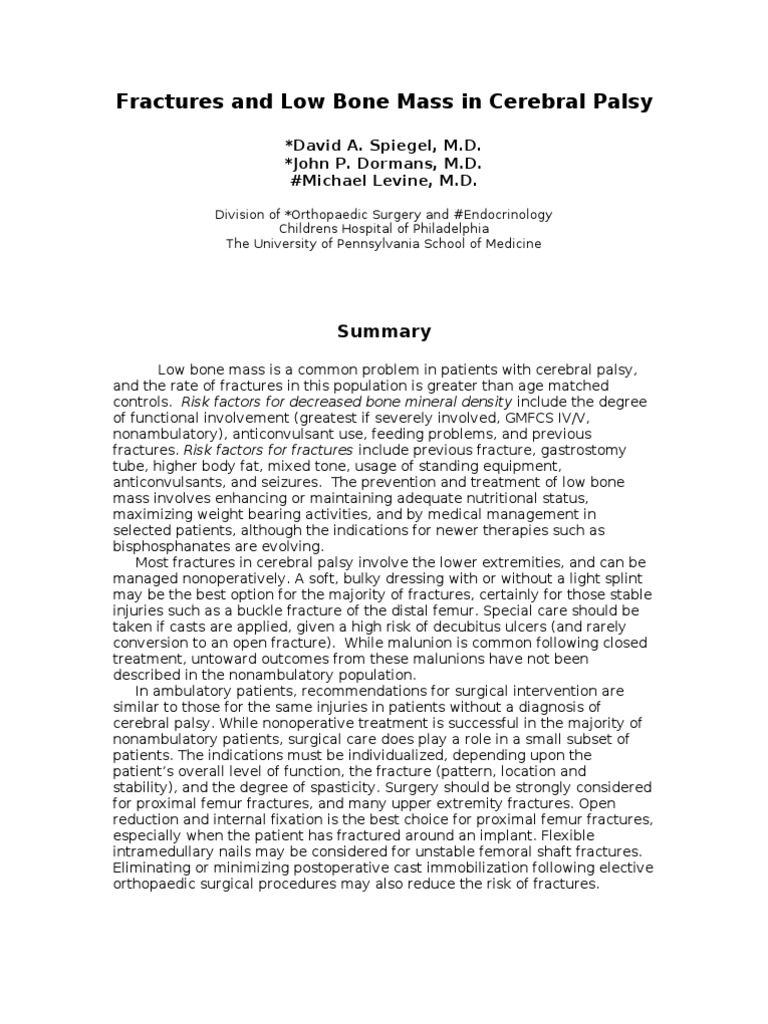 Fractures and Low Bone Mass in Cerebral | PDF | Business