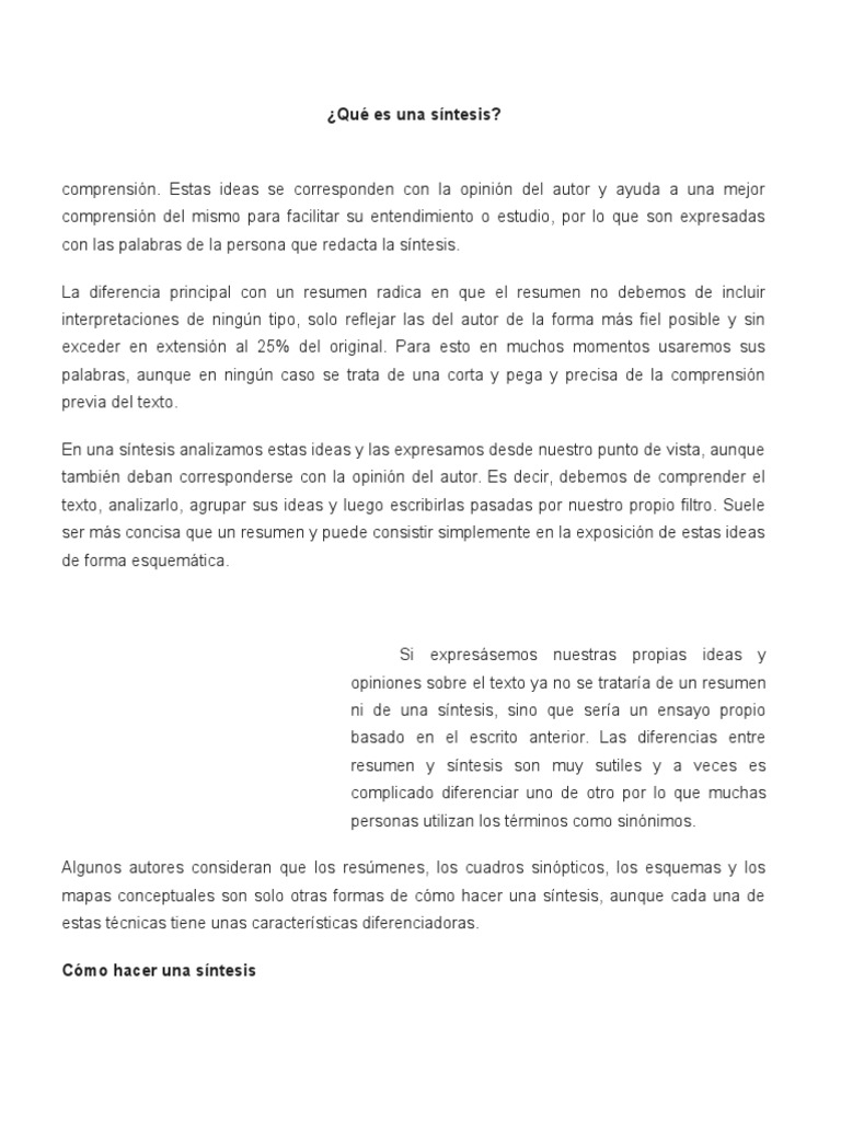 Qué Es Una Síntesis | Ensayos | Autor