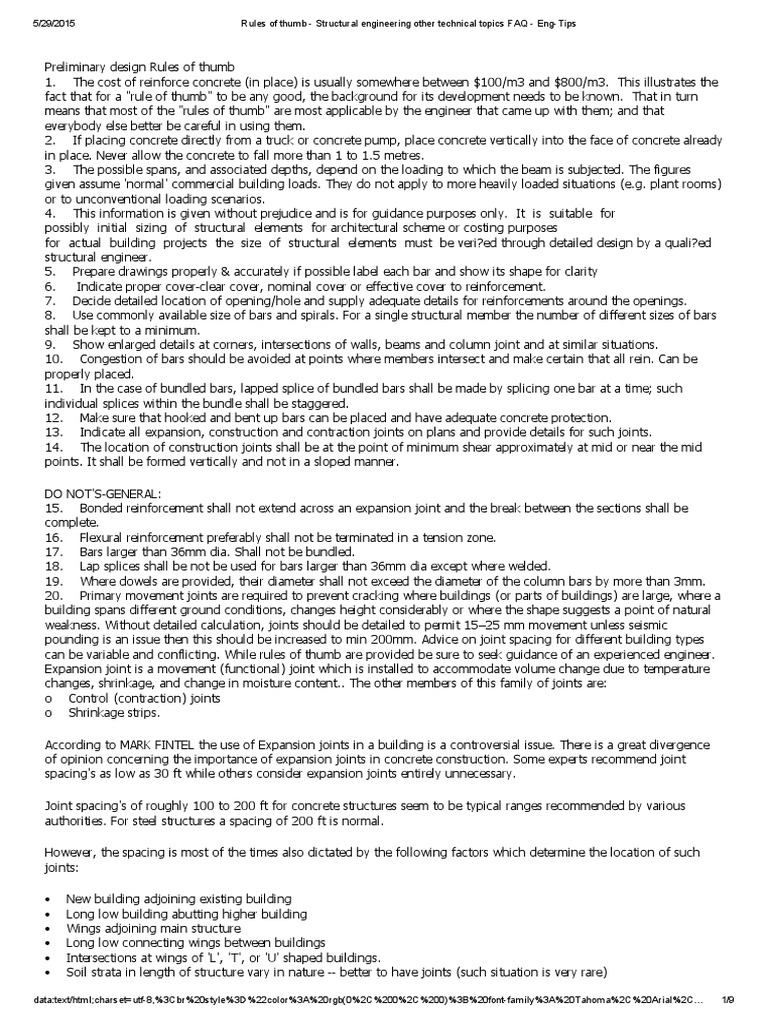 Rules of Thumb - Structural Engineering Other Technical Topics FAQ ...