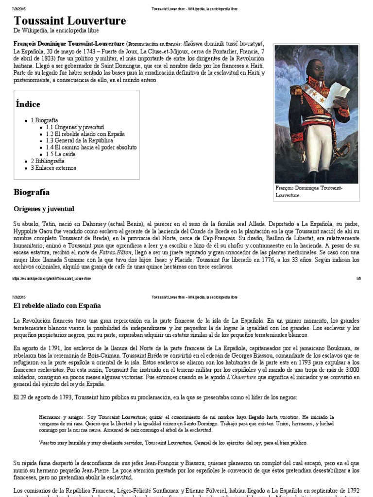 Toussaint Louverture - Wikipedia, La Enciclopedia Libre | PDF