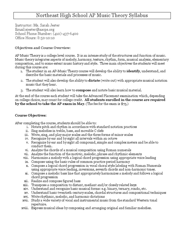 AP Music Theory Syllabus | Download Free PDF | Music Theory | Harmony