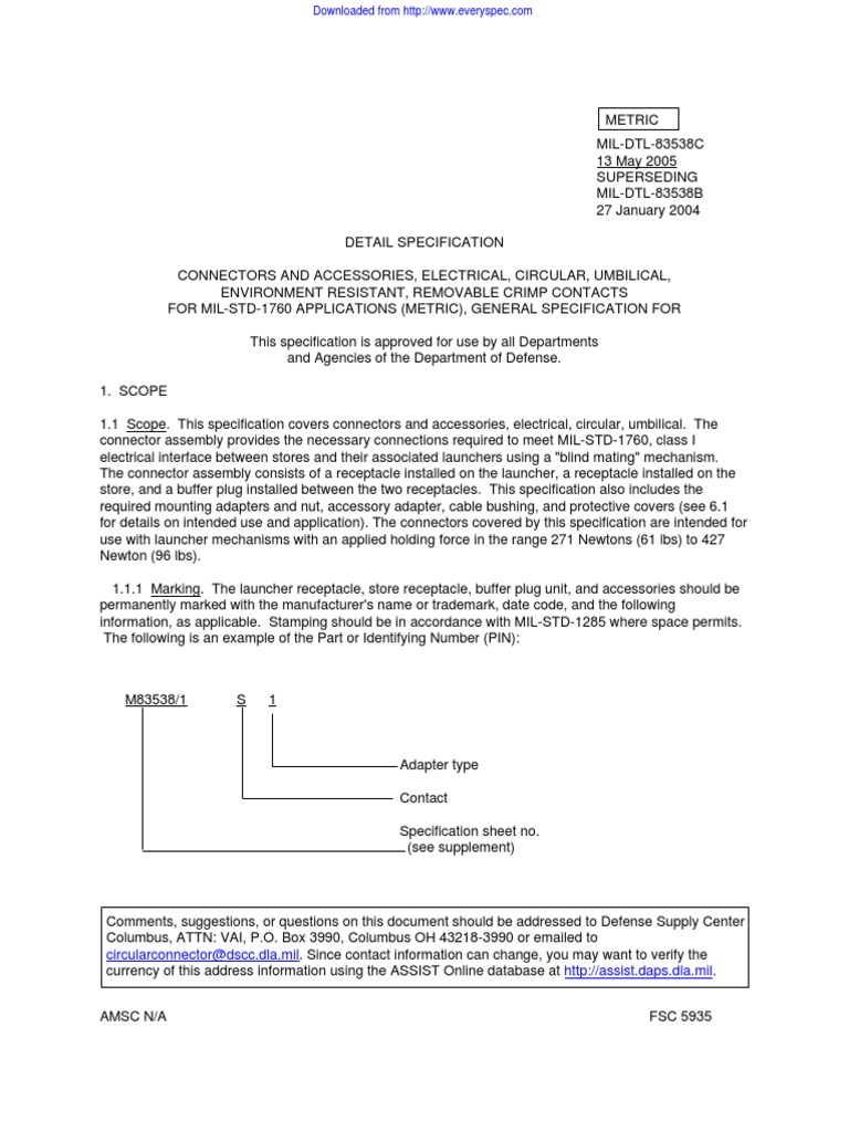 Mil DTL 83538C PDF | PDF | Electrical Connector | Screw