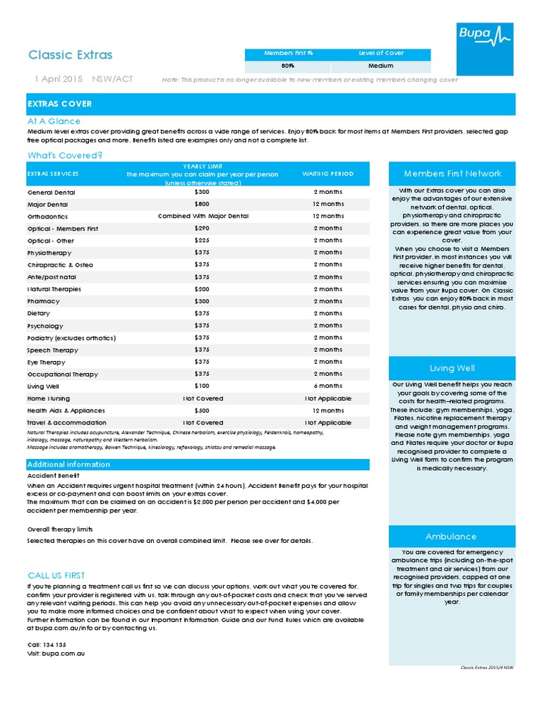 Bupa Classic Extras Overview 2015 | PDF | Glasses | Massage