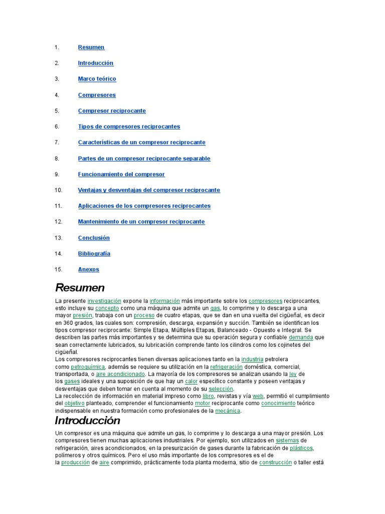 Compresor Reciprocante y Sus Caracteristicas Tecnicas | PDF | Pistón ...