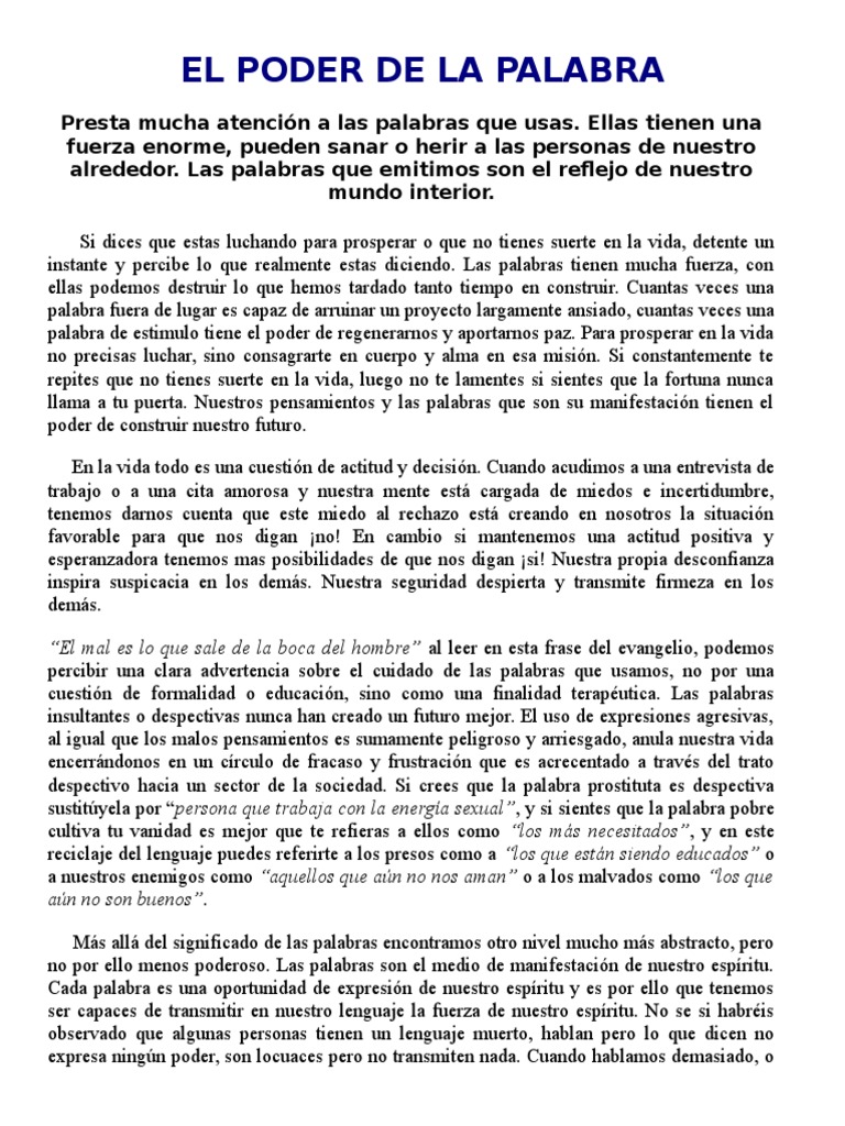 El Poder de La Palabra | PDF | Verdad | Mente