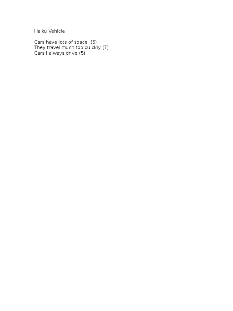 Haiku About Cars and Driving | PDF