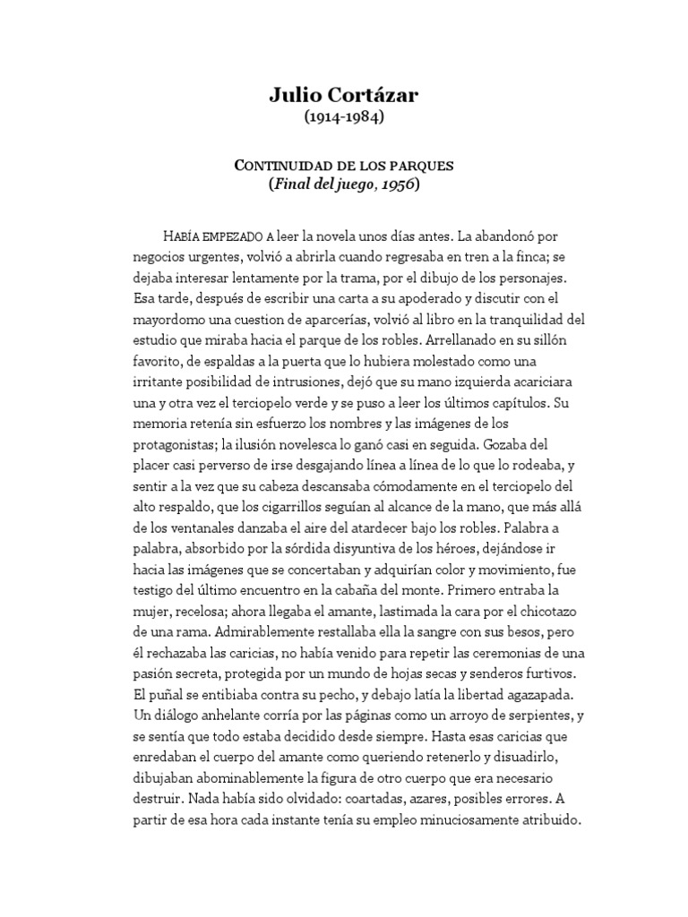 Julio Cortázar - La Continuidad de Los Parques | PDF