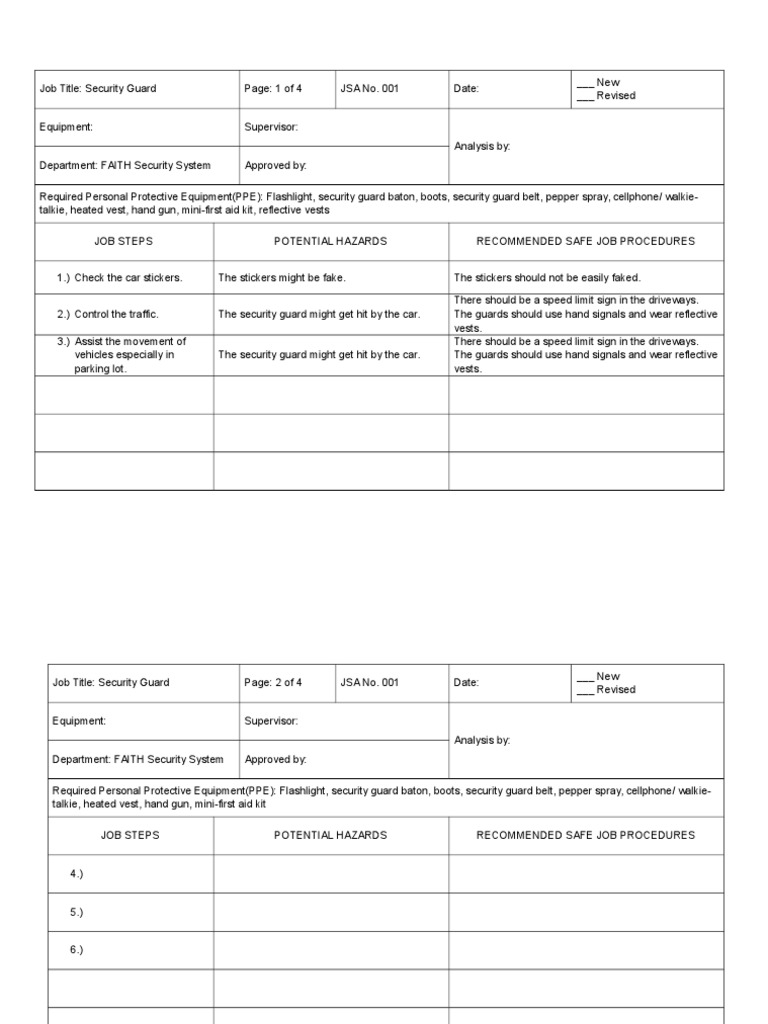 Jsa | PDF | Security Guard | Personal Protective Equipment
