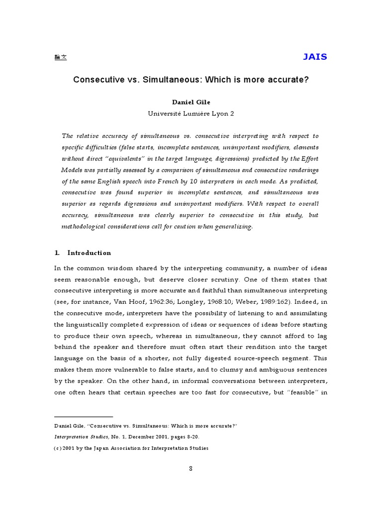 Consecutive vs. Simultaneous: Which Is More Accurate? | PDF | Language ...