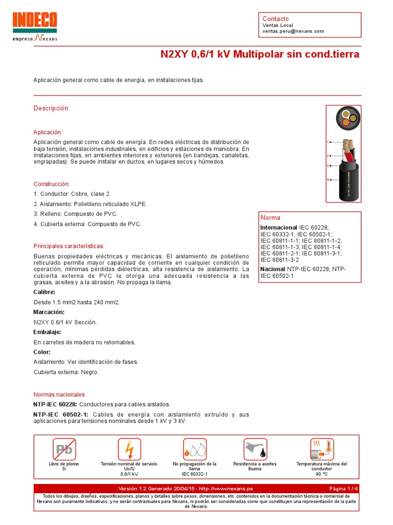Indeco - N2XY PDF | PDF | Cobre | Conductor electrico