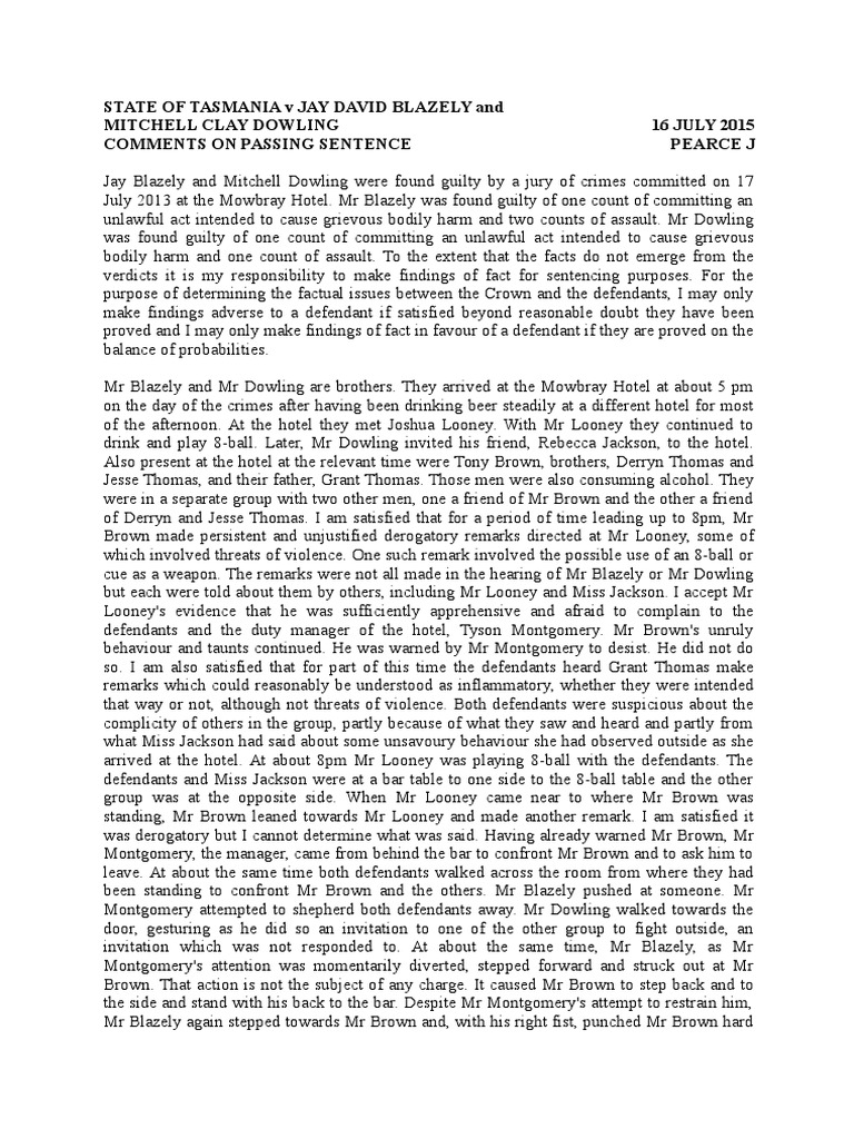 Blazley and Dowling Sentencing Report | PDF | Intention (Criminal Law ...