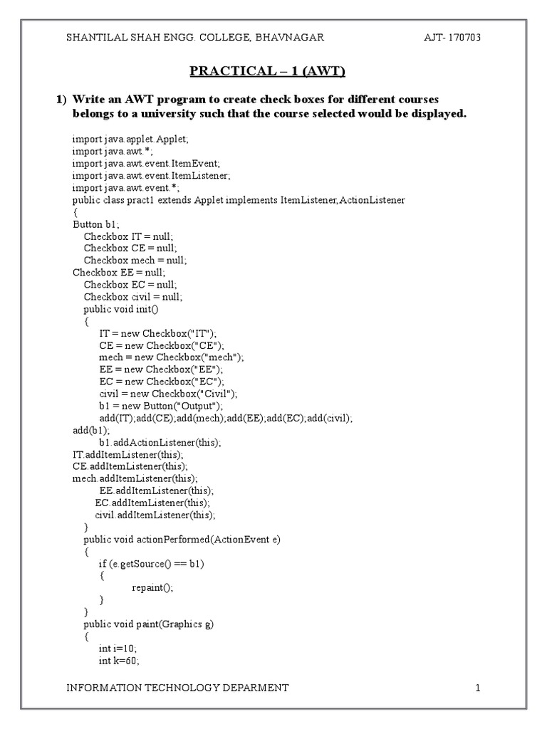 Advance Java Practical List | PDF | Java Servlet | Databases
