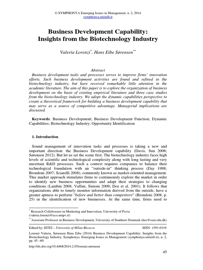 Business Development Capability: Insights From The Biotechnology ...