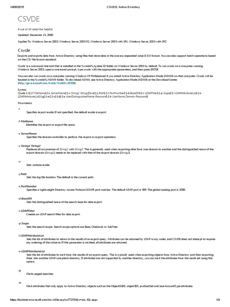 CSVDE - Active Directory PDF | PDF | Active Directory | Computer Data