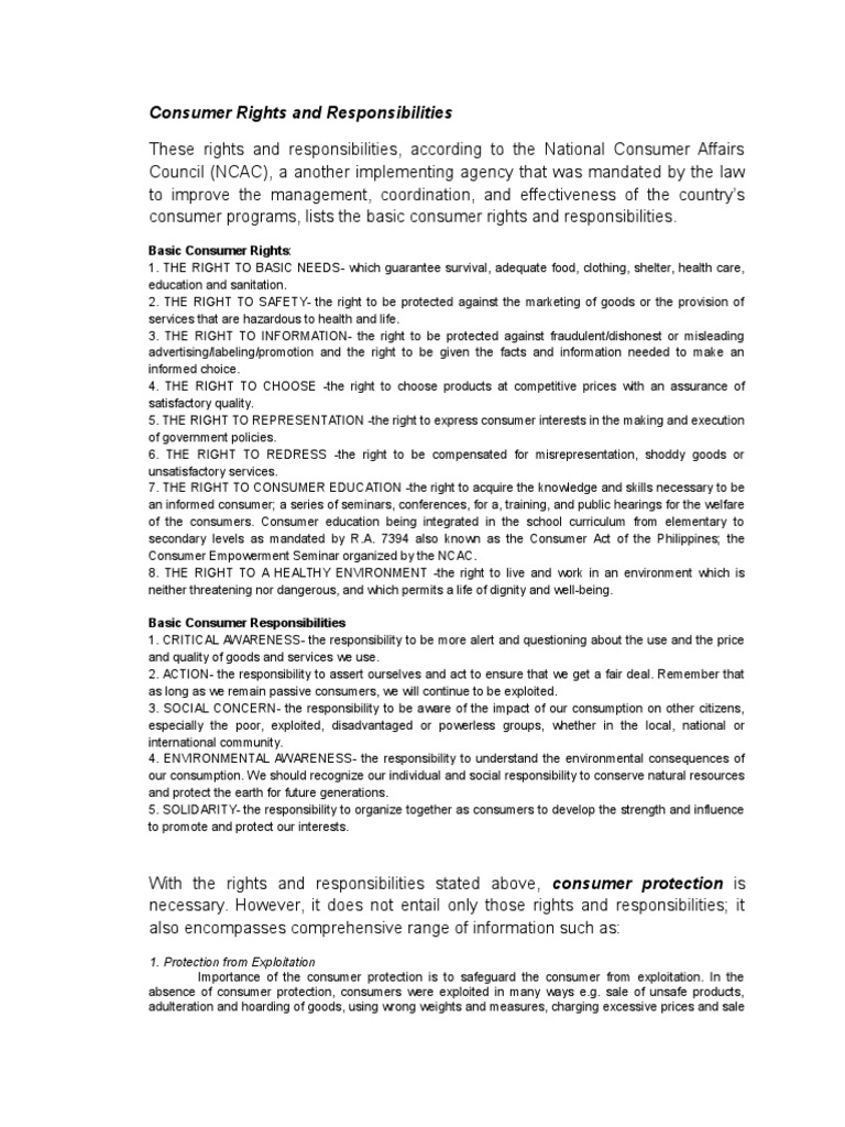 Consumer Rights and Responsibilities | Consumer Protection | Economies