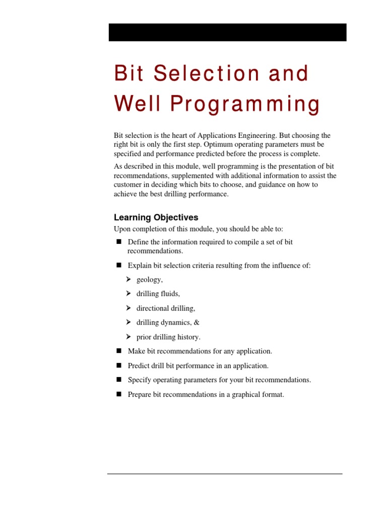 Bit Selection Lesson | PDF | Drilling | Science