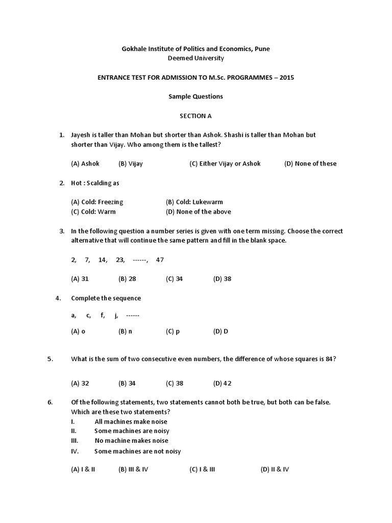 Entrance Test Sample Questions | PDF | Mode (Statistics) | Demand