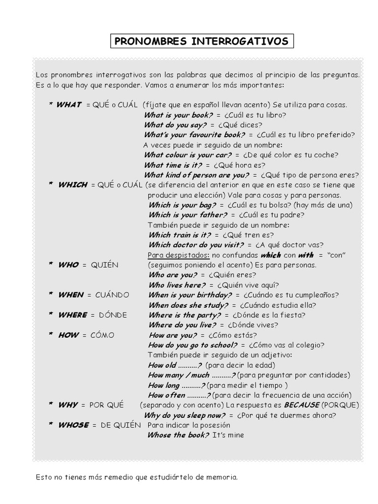 Ejercicio 27 ''Pronombres Interrogativos'' | PDF | Idiomas