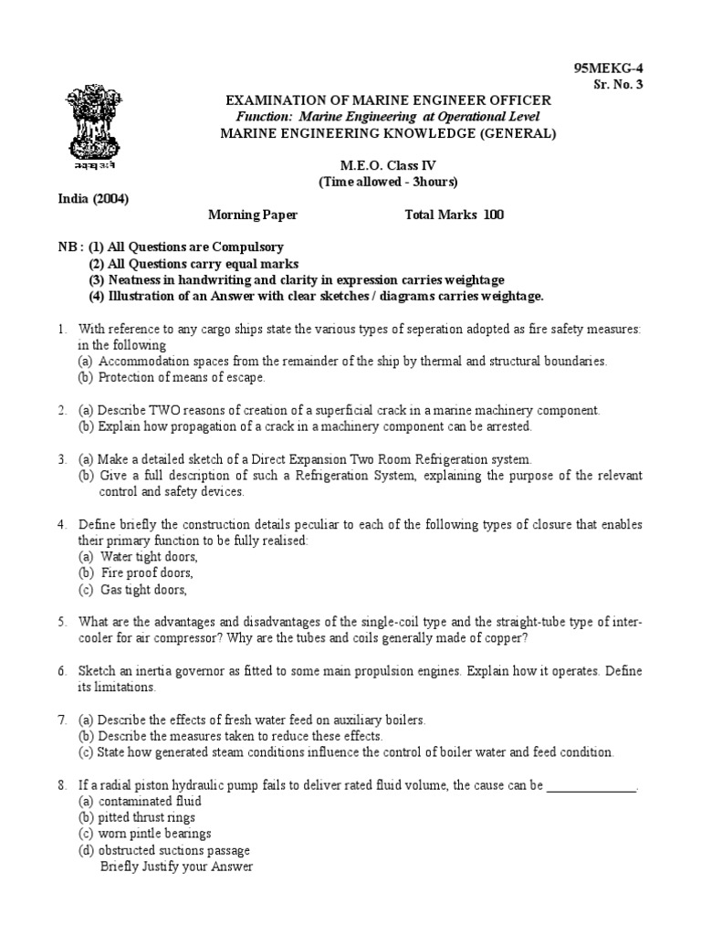 Class IV-Model Question paper-MEK (General) | PDF | Marine Propulsion ...