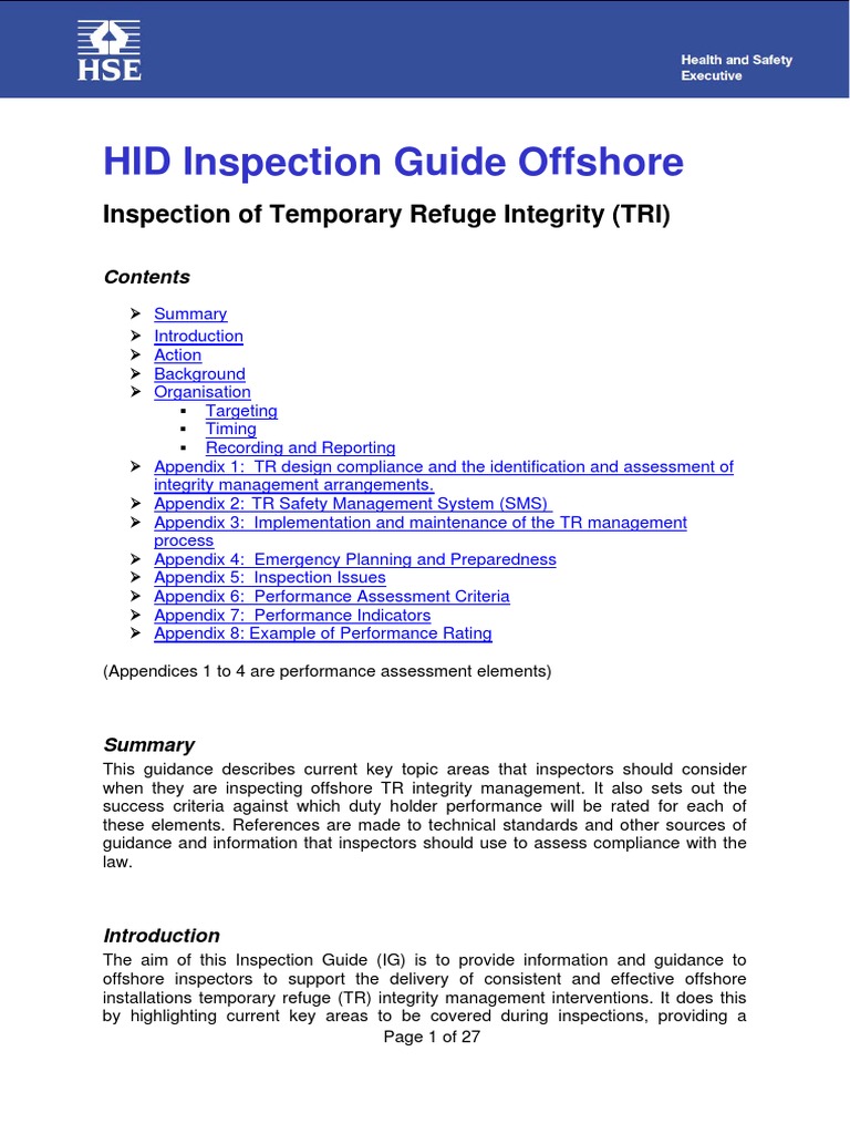 Offshore Temporary Refuge Inspection Guide | PDF | Occupational Safety ...