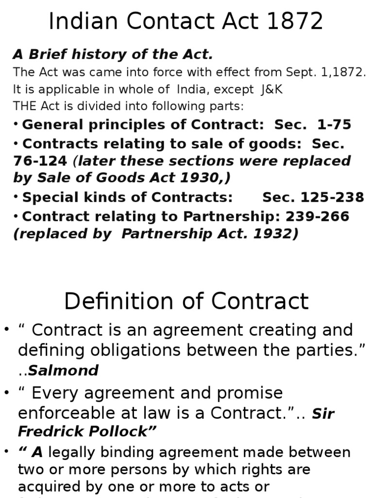 Indian Contact Act 1872 | PDF | Misrepresentation | Consideration