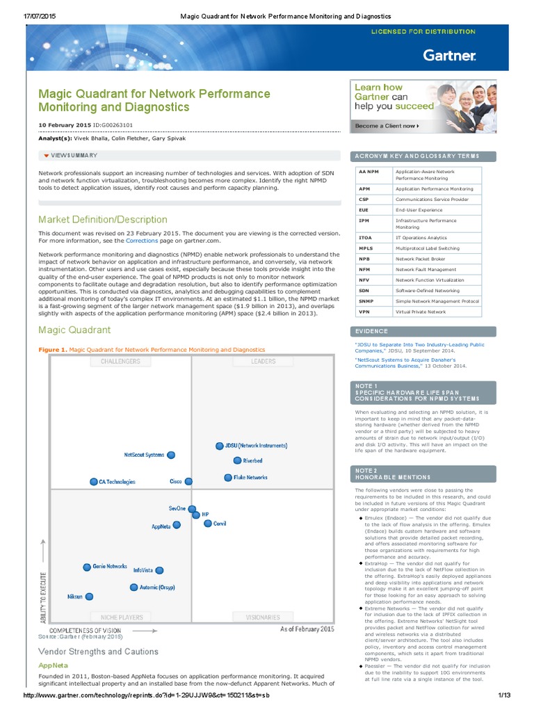 Magic Quadrant For Network Performance Monitoring and Diagnostics ...