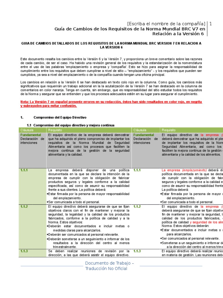 Guía de Cambios Norma BRC V6 A V7 | PDF | Análisis de Riesgo y Puntos ...