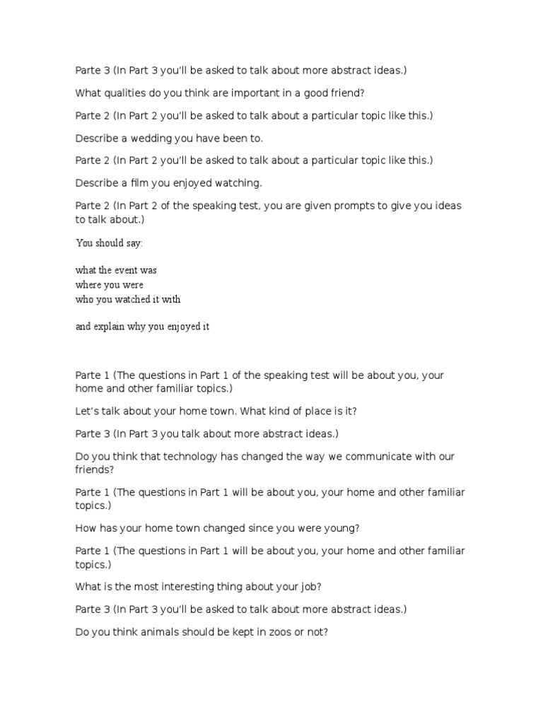 Speaking Test Prompts and Tips | PDF