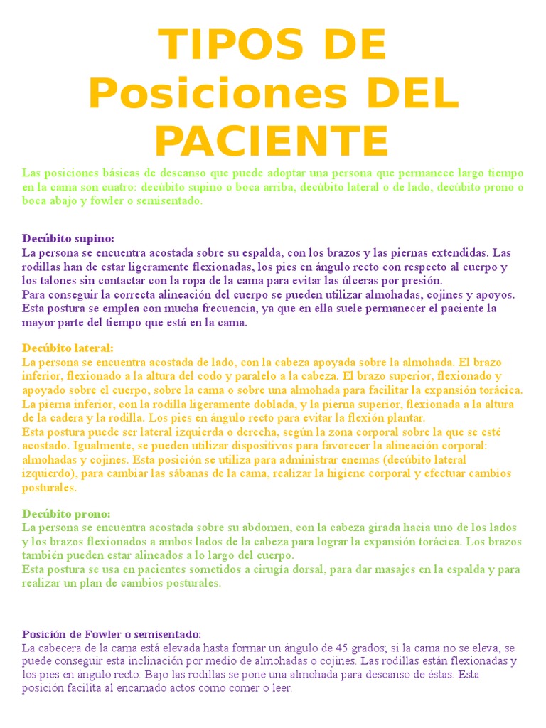 Tipos de Posiciones Del Paciente | PDF | Términos anatómicos de ...