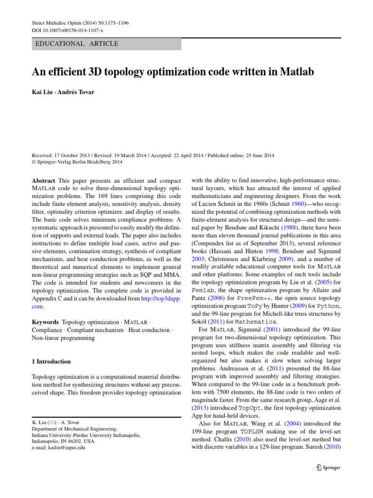 An Efficient 3D Toplogy Optimization Code Written in MATLAB | PDF ...