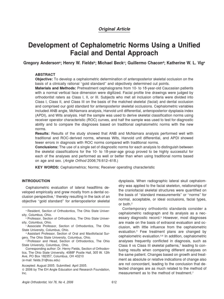 New Cephalometric Norms for Skeletal Classes | PDF | Receiver Operating ...