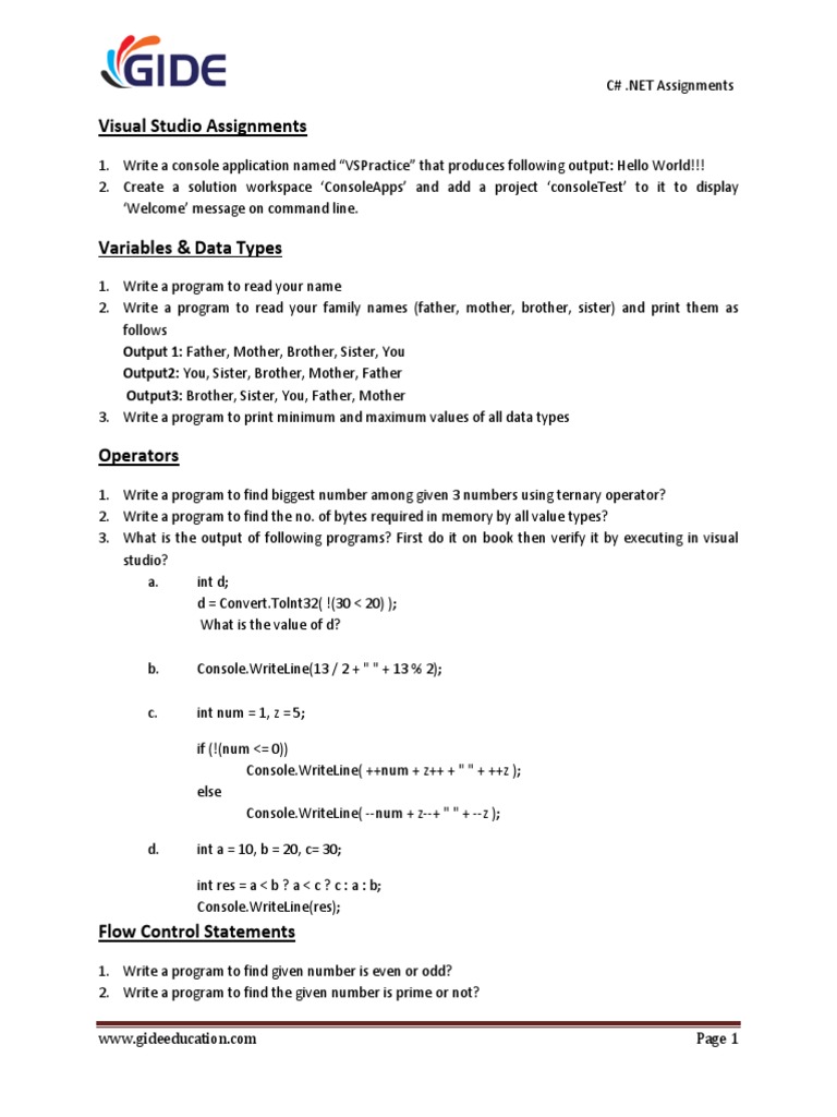 C# .NET Assignments | Download Free PDF | Method (Computer Programming ...